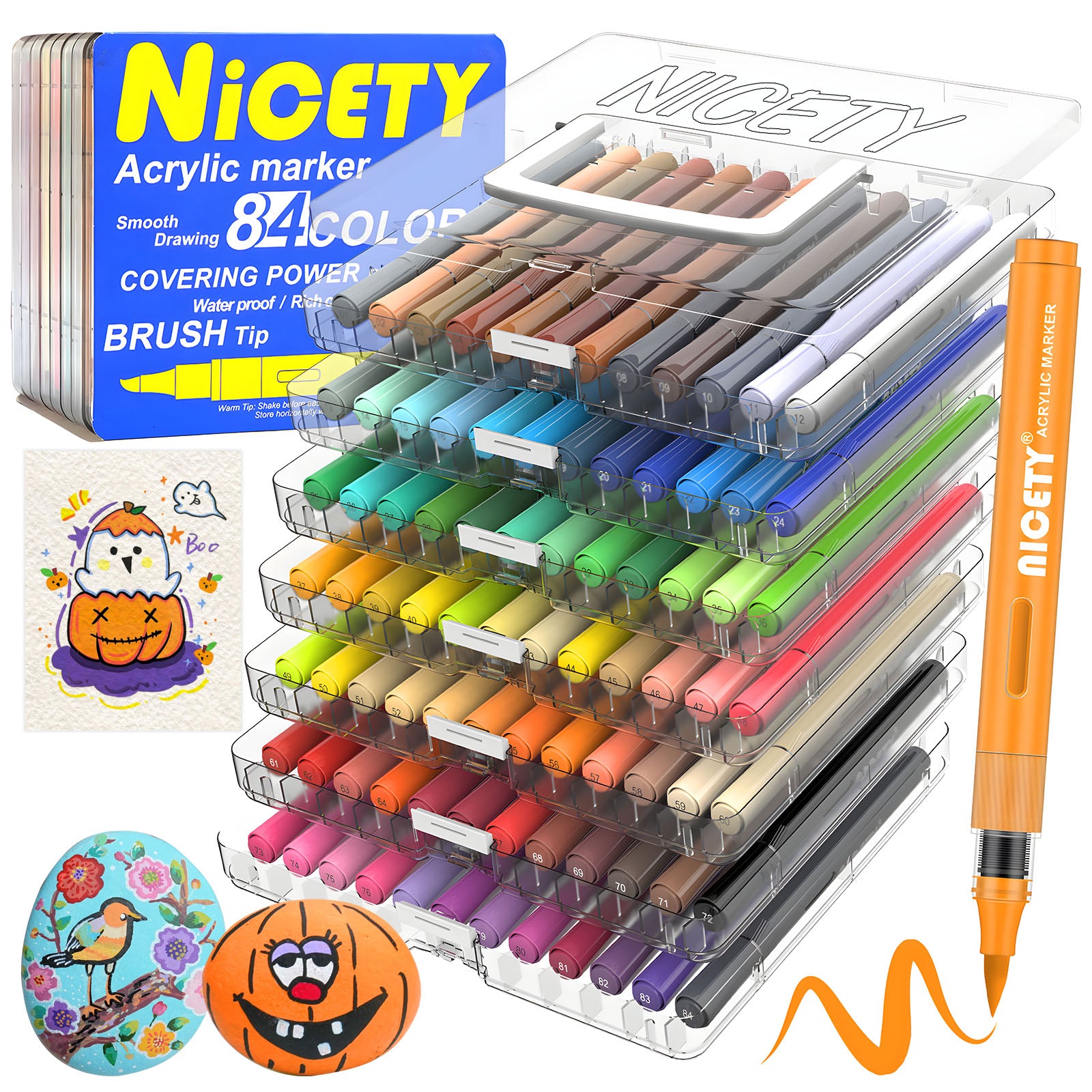 NICETY 84 Colors Acrylic Paint Markers – Premium Set with Soft Brush T ...